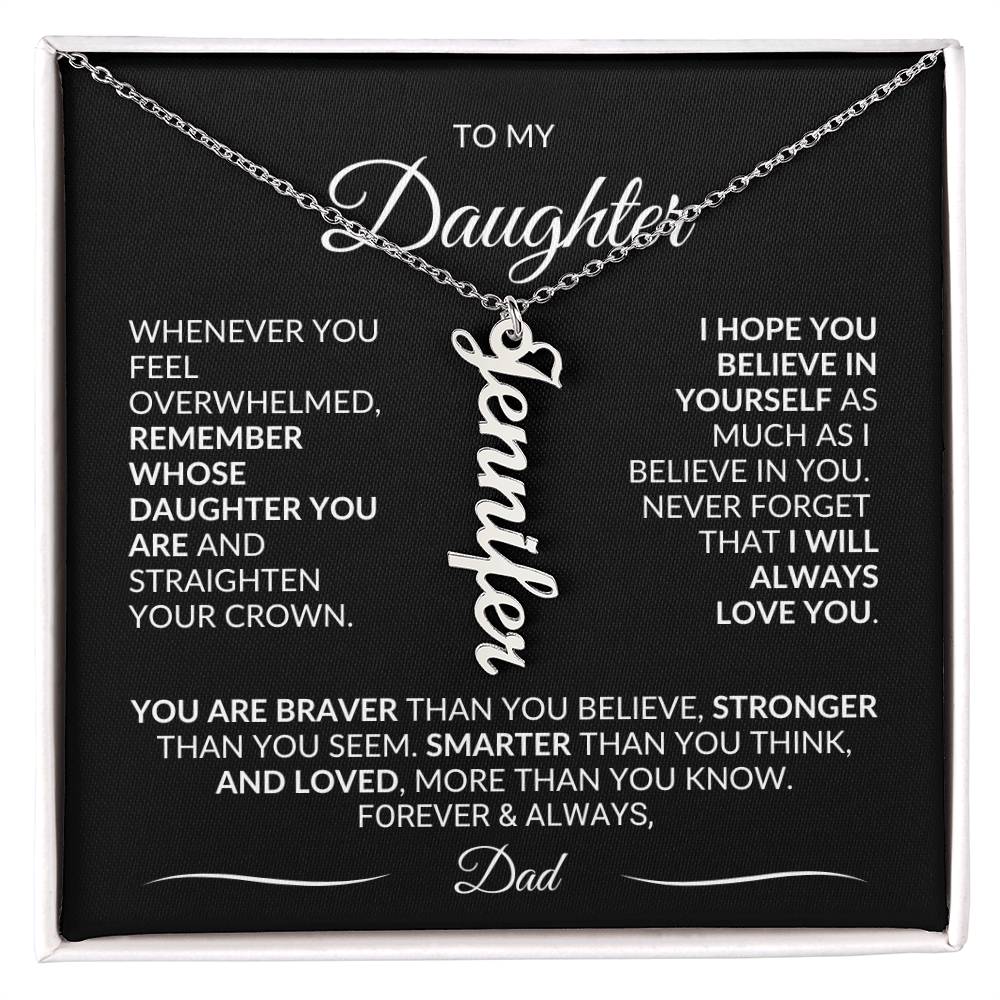 Personalized Vertical Name Necklace for Daughter from Dad with Message ...