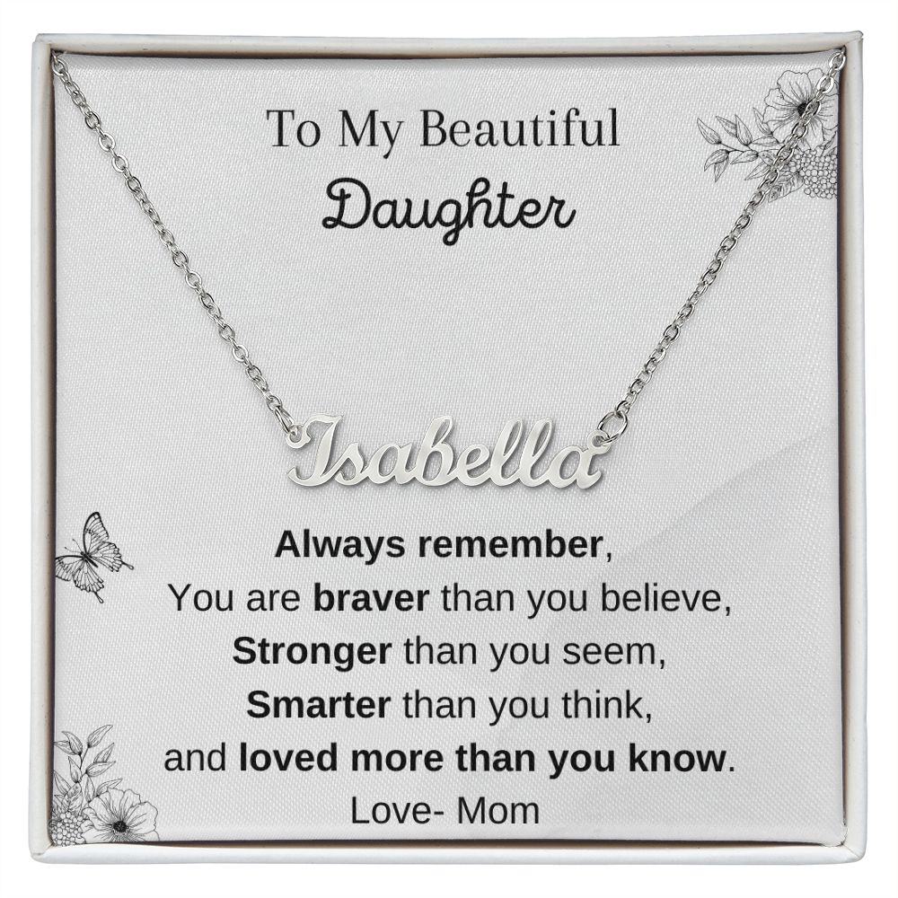 Daughter Name Necklace Cursive signature pendant Polished Stainless St ...